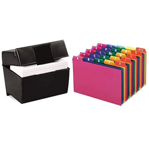 1InTheOffice Index Card Box 3x5 inch, Index Card Holder 3x5 400 Capacity & Index Card Guide Set, A-Z, 1/5 Tab,