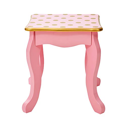 Teamson Kids Pretend Play Kids Vanity, Table & Chair Vanity Set with Mirror, Girls Makeup Dressing Table with Storage Drawer & Polka Dot Print, Gisele Collection, Pink/Gold