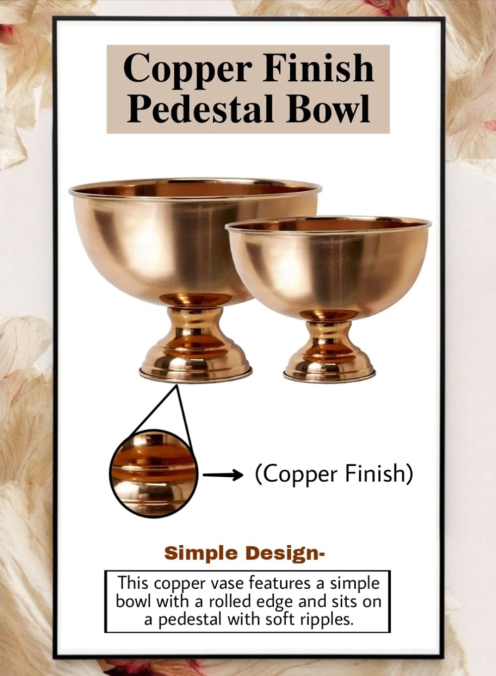 Serene Spaces Living Copper Finish Pedestal Bowl, Add Fruit or Treats for a Table Centerpiece or Use as Flower Compote, Ideal for Home Decor, Wedding, Party, Event, Measures 7.5" Tall and 10" Diameter