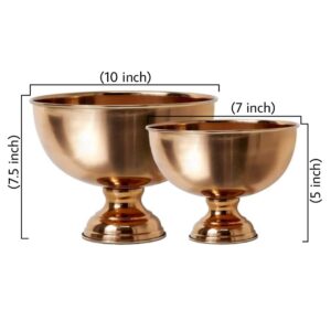 Serene Spaces Living Copper Finish Pedestal Bowl, Add Fruit or Treats for a Table Centerpiece or Use as Flower Compote, Ideal for Home Decor, Wedding, Party, Event, Measures 7.5" Tall and 10" Diameter