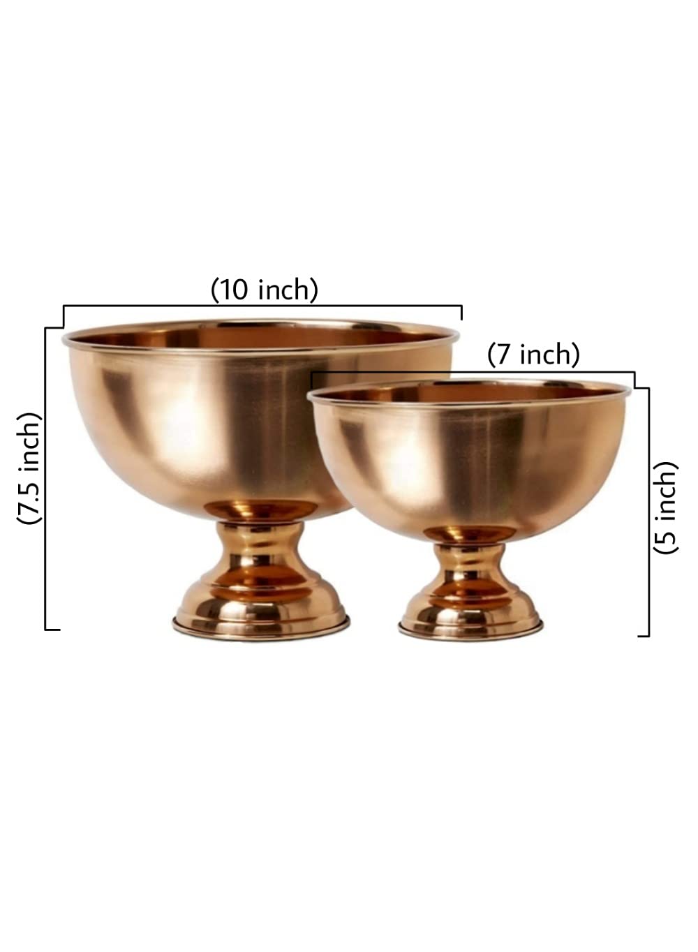 Serene Spaces Living Copper Finish Pedestal Bowl, Add Fruit or Treats for a Table Centerpiece or Use as Flower Compote, Ideal for Home Decor, Wedding, Party, Event, Measures 7.5" Tall and 10" Diameter