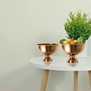 Serene Spaces Living Copper Finish Pedestal Bowl, Add Fruit or Treats for a Table Centerpiece or Use as Flower Compote, Ideal for Home Decor, Wedding, Party, Event, Measures 7.5" Tall and 10" Diameter