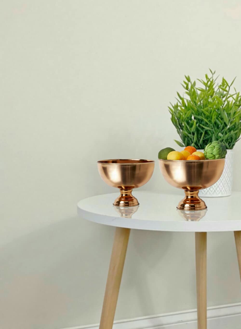 Serene Spaces Living Copper Finish Pedestal Bowl, Add Fruit or Treats for a Table Centerpiece or Use as Flower Compote, Ideal for Home Decor, Wedding, Party, Event, Measures 7.5" Tall and 10" Diameter