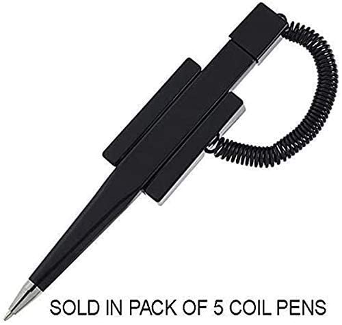 NoBo Pack of 5 Counter Coil Corded Wedgy Pen with Adhesive Backing, Black Ink