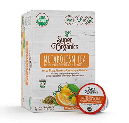 Super Organics Metabolism Oolong Tea Pods With Superfoods & Probiotics Keurig K-Cup Compatible Weight & Metabolism, Slim Tea USDA Certified Organic, Vegan, Non-GMO, Natural & Delicious Tea, 10ct