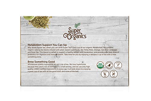 Super Organics Metabolism Oolong Tea Pods With Superfoods & Probiotics Keurig K-Cup Compatible Weight & Metabolism, Slim Tea USDA Certified Organic, Vegan, Non-GMO, Natural & Delicious Tea, 10ct