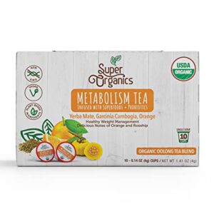 Super Organics Metabolism Oolong Tea Pods With Superfoods & Probiotics Keurig K-Cup Compatible Weight & Metabolism, Slim Tea USDA Certified Organic, Vegan, Non-GMO, Natural & Delicious Tea, 10ct