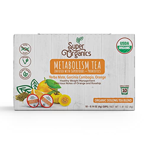 Super Organics Metabolism Oolong Tea Pods With Superfoods & Probiotics Keurig K-Cup Compatible Weight & Metabolism, Slim Tea USDA Certified Organic, Vegan, Non-GMO, Natural & Delicious Tea, 10ct