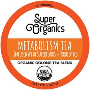 Super Organics Metabolism Oolong Tea Pods With Superfoods & Probiotics Keurig K-Cup Compatible Weight & Metabolism, Slim Tea USDA Certified Organic, Vegan, Non-GMO, Natural & Delicious Tea, 10ct