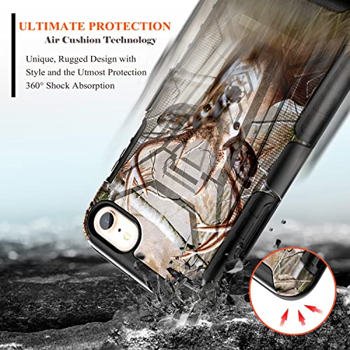 E-Began Case for iPhone SE 3 2022/iPhone SE 2020, iPhone 8 7 6S 6 Case, Belt Clip Holster Kickstand Protective Hybrid Cover Heavy Duty Armor Defender Shockproof Rugged Premium Case -Deer