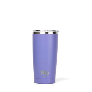 PURPLE 20OZ Perfect Size INSULATED DRINK MUG TUMBLER & SPILL PROOF LID - WINE BEER COFFEE TEA & Much More HOT for up to 6 Hours or cold for 24 HOURS - FREE Silicone Straw & Straw Cleaning Brush -