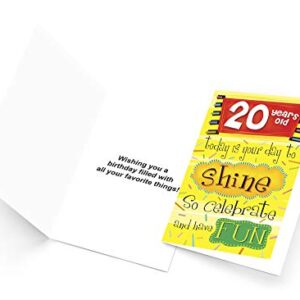 Prime Greetings Happy 20th Birthday Card, Made in America, Eco-Friendly, Thick Card Stock with Premium Envelope 5in x 7.75in, Packaged in Protective Mailer