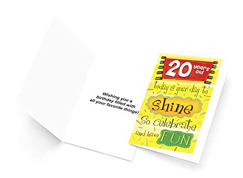 Prime Greetings Happy 20th Birthday Card, Made in America, Eco-Friendly, Thick Card Stock with Premium Envelope 5in x 7.75in, Packaged in Protective Mailer