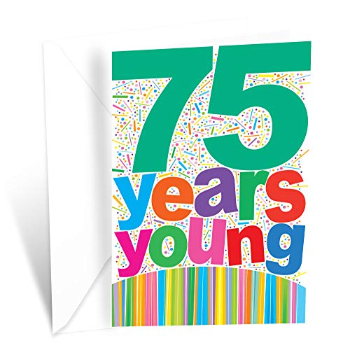 Happy 75th Birthday Greeting Card | Made in America | Eco-Friendly | Thick Card Stock with Premium Envelope 5in x 7.75in | Packaged in Protective Mailer | Prime Greetings