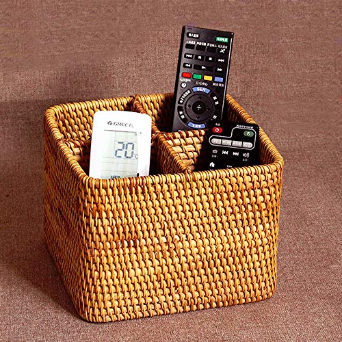 Handweaved Rattan 4 Compartments Cooking Utensil Holder Storage Box Cosmetics Organizer Silverware Caddy Handmade Flatware Caddy and Bottle Serving Basket (180mm 4-Compartment Box)