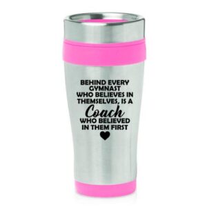 16 oz insulated stainless steel travel mug gymnastics coach (pink)