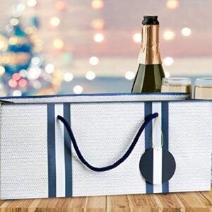 Simply Charmed Wine Gift Bags – White with Basket Weave Pattern and Navy Stripes Purse Style Set of 3