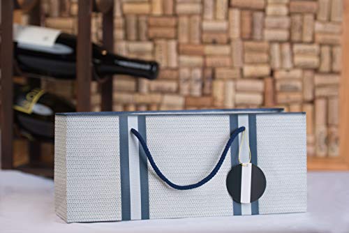 Simply Charmed Wine Gift Bags – White with Basket Weave Pattern and Navy Stripes Purse Style Set of 3