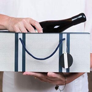 Simply Charmed Wine Gift Bags – White with Basket Weave Pattern and Navy Stripes Purse Style Set of 3