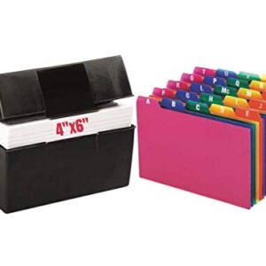 1InTheOffice Index Card Box 4x6, Index Card Storage Box 4 x 6 inches Index Card Holder 4x6 400 Capacity & Index Card Guide Set, A-Z, 1/5 Tab