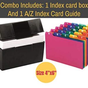 1InTheOffice Index Card Box 4x6, Index Card Storage Box 4 x 6 inches Index Card Holder 4x6 400 Capacity & Index Card Guide Set, A-Z, 1/5 Tab