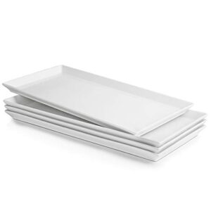 sweese 703.101 white serving platters, porcelain serving trays for parties, rectangular plates - 15.5 inch, set of 4