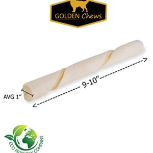 GOLDEN Chews Natural Rawhide Roll Twist Sticks 9-10 Inches Dog Treat. Extra Thick, Single Sheet. (20 Pack)