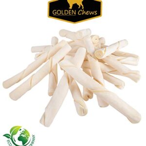 GOLDEN Chews Natural Rawhide Roll Twist Sticks 9-10 Inches Dog Treat. Extra Thick, Single Sheet. (20 Pack)