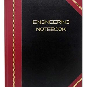 BookFactory Engineering Notebook Professional - 96 Pages (Quad Ruled - .25" Engineering Grid), 8" x 10", Engineer Lab Notebook, Black and Burgundy Cover, Smyth Sewn Hardbound (EPRIL-096-SGS-LKMST4)