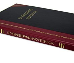 BookFactory Engineering Notebook Professional - 96 Pages (Quad Ruled - .25" Engineering Grid), 8" x 10", Engineer Lab Notebook, Black and Burgundy Cover, Smyth Sewn Hardbound (EPRIL-096-SGS-LKMST4)