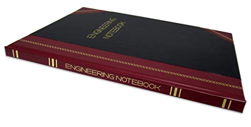 BookFactory Engineering Notebook Professional - 96 Pages (Quad Ruled - .25" Engineering Grid), 8" x 10", Engineer Lab Notebook, Black and Burgundy Cover, Smyth Sewn Hardbound (EPRIL-096-SGS-LKMST4)