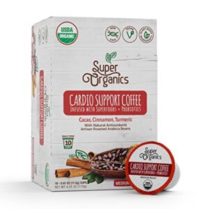 Super Organics Cardio Support Coffee Brew Cups With Superfoods & Probiotics Keurig K-Cup Compatible Cardiovascular Health Medium Roast, USDA Certified Organic, Vegan Coffee, 10ct