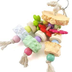 Hypeety Bird Chew Toy Calcium Teeth Grinding Stone Chew Treats Wood String Toy for Hamster Bird Parrot African Grey Parakeets Cockatiels Conures Amazons Small Animal Cage Hanging Bite