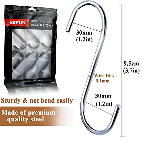 ESFUN 30 Pack 3.7 inch Metal S Hooks Steel S Hooks Plants Hanging Hangers for Kitchen Pans Pots Bags Purse Jeans Jewelry Towels