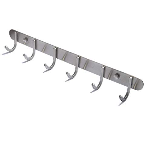 Coat Hook Rack Wall Mounted - Sagmoc Towel Hook Rail with 6 Round Hooks/16-inch/304Stainless Steel Brushed Nickel/Super Easy Installation/Rust and Water Proof/Perfect Home Storage & Organization