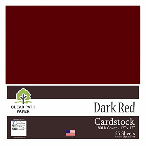 Dark Red Cardstock - 12 x 12 inch - 80Lb Cover - 25 Sheets - Clear Path Paper