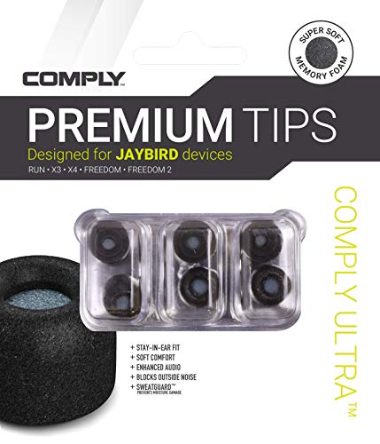 Comply Ultra Premium Memory Foam Earphone Tips Jaybird X4, Noise Reducing Replacement Earbud Tips, Comfortable Secure Fit Workouts (Medium, 3 Pairs)