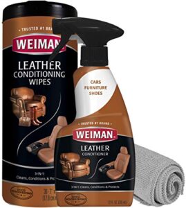 weiman leather cleaner & conditioner care kit | restores leather surfaces | ultra violet protectants help prevent cracking or fading of leather furniture, car seats, shoes