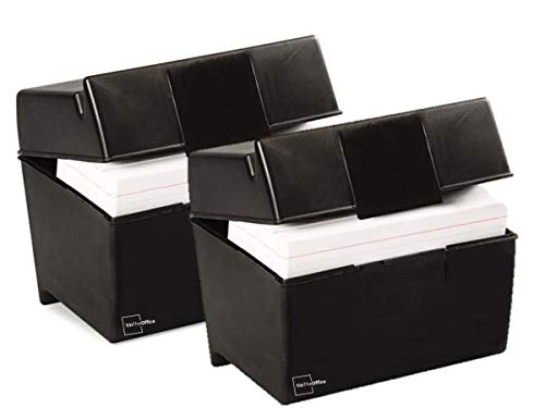 1InTheOffice Index Card Box 5x8 Index Card Holder, 400 Card Capacity Black (2 Pack)