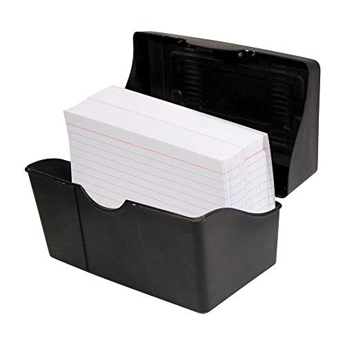 1InTheOffice Index Card Box 5x8 Index Card Holder, 400 Card Capacity Black (2 Pack)