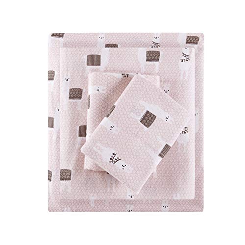 Intelligent Design Cozy Soft 100% Cotton Flannel Print Animals Stars Cute Warm, Ultra Soft Cold Weather Sheet Set Bedding, Twin, Pink Llamas 3 Piece