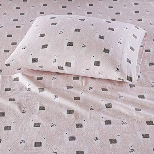 Intelligent Design Cozy Soft 100% Cotton Flannel Print Animals Stars Cute Warm, Ultra Soft Cold Weather Sheet Set Bedding, Twin, Pink Llamas 3 Piece