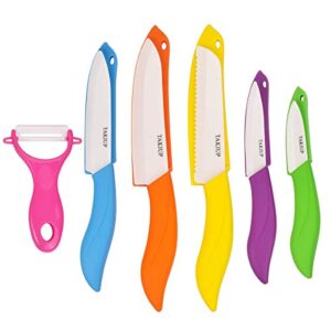 ceramic knife set, 6 piece kitchen knife set with sheath covers and peeler set - kitchen chef chef's paring bread set