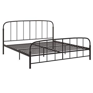 dhp lafayette metal platform bed with rustic style curved headboard and footboard, adustable base height for underbed storage, no box spring needed, king, bronze