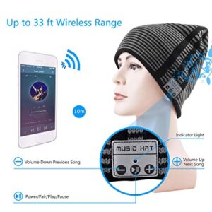 HaetFire Wireless Music Beanie Hat with Bluetooth Headphones Earphone Winter Warm Knit Running Cap Speakers Mic for Men Women Outdoor Fitness (Stripe)