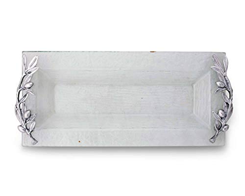 Arthur Court Glass Oblong Cheese Serving Tray with Meta Olive Handles Branch 17.5 inch x 7 inch