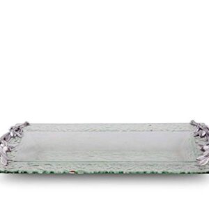 Arthur Court Glass Oblong Cheese Serving Tray with Meta Olive Handles Branch 17.5 inch x 7 inch