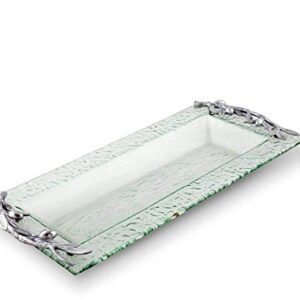 Arthur Court Glass Oblong Cheese Serving Tray with Meta Olive Handles Branch 17.5 inch x 7 inch