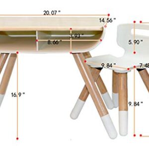 asunflower Wood Table Stool Set for Kid's Modern Desk & Chair Set Height Adjustable Table Chairs Set with Storage, White