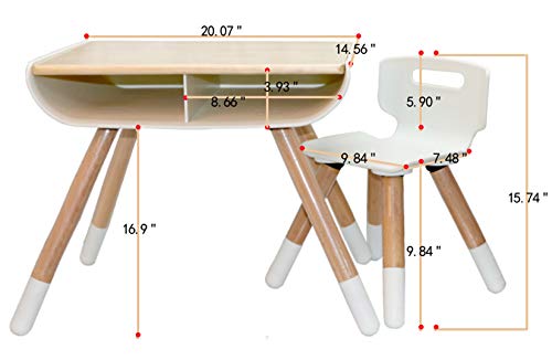 asunflower Wood Table Stool Set for Kid's Modern Desk & Chair Set Height Adjustable Table Chairs Set with Storage, White